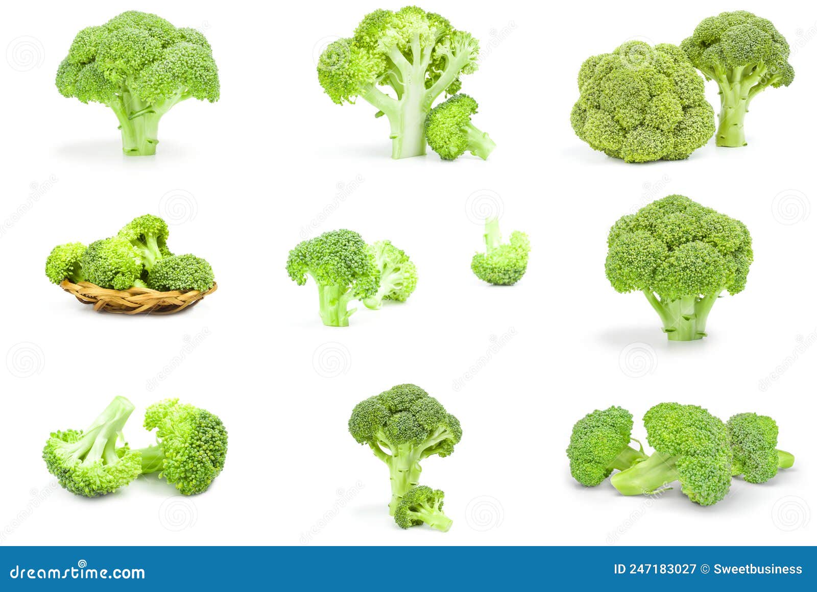 Collage of Fresh Raw Broccoli on a White Background Cutout Stock Image ...