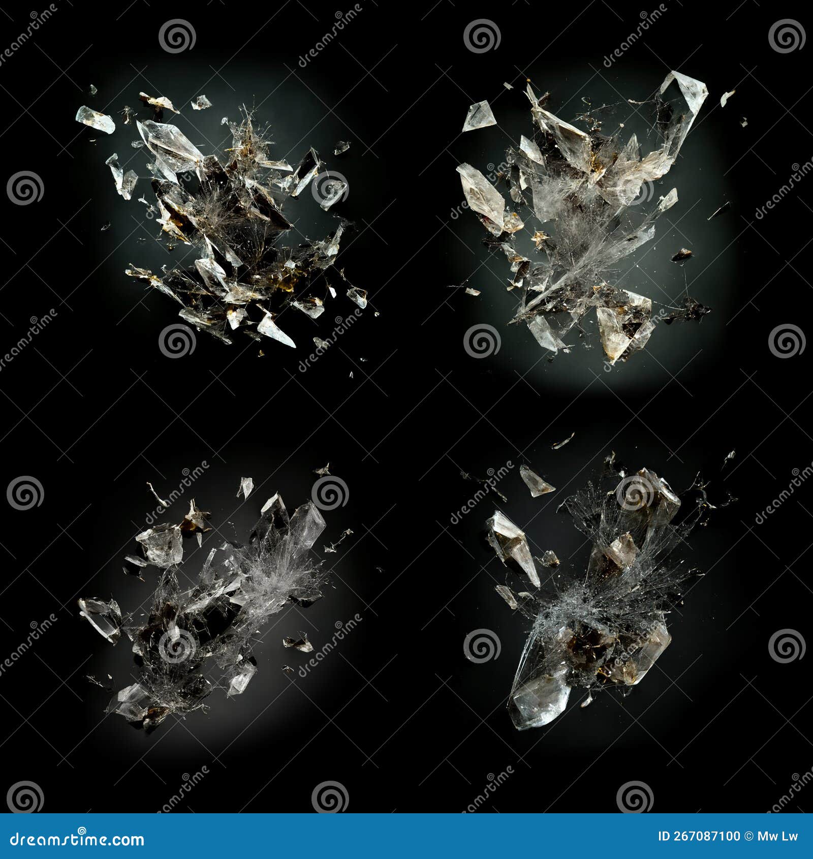 Collection of Broken Crystals on Black Background Stock Illustration ...