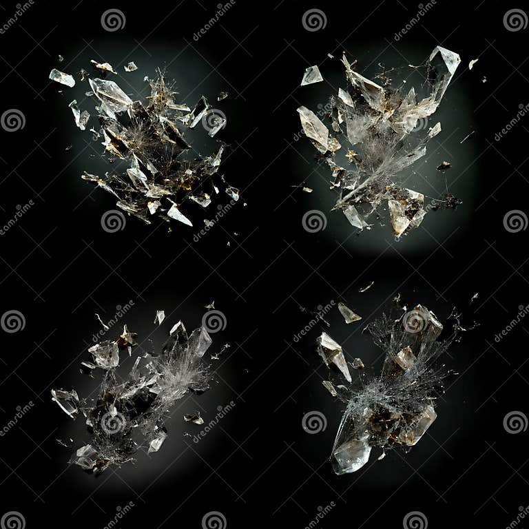 Collection of Broken Crystals on Black Background Stock Illustration ...