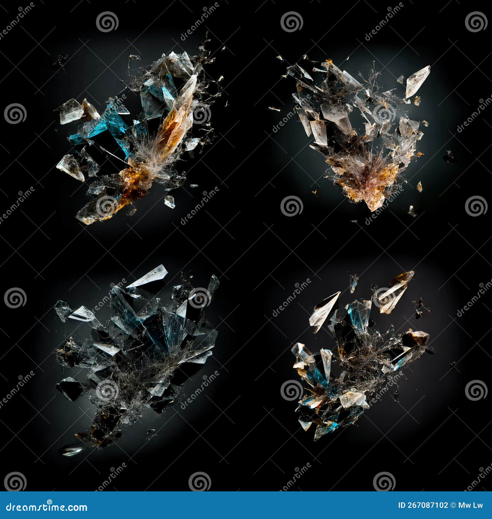 Collection of Broken Crystals on Black Background Stock Illustration ...