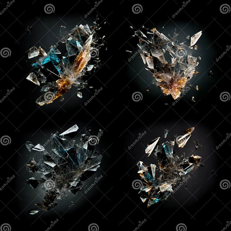 Collection of Broken Crystals on Black Background Stock Illustration ...