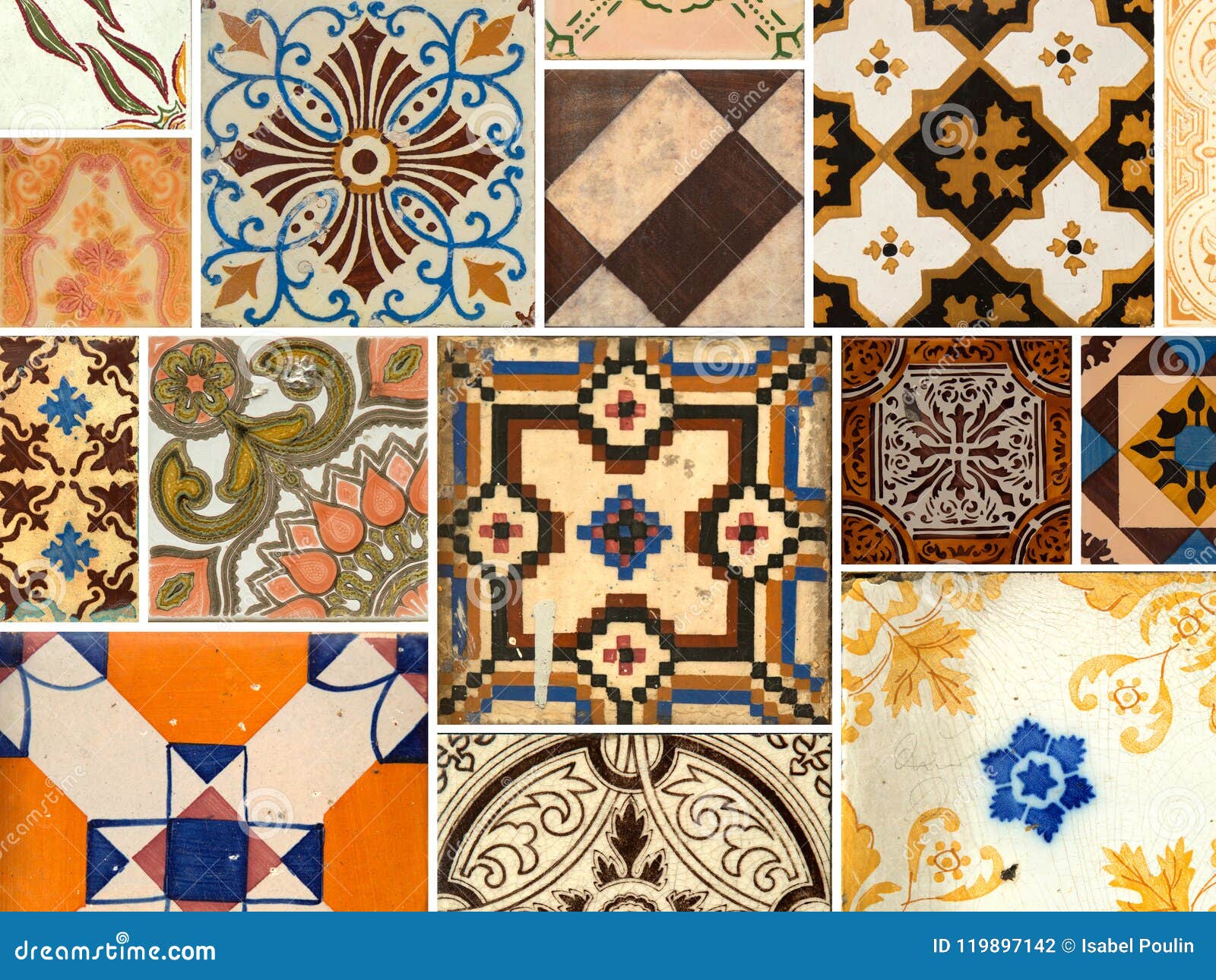 Collection of Brown and Orange Patterns Tiles Stock Photo - Image of ...