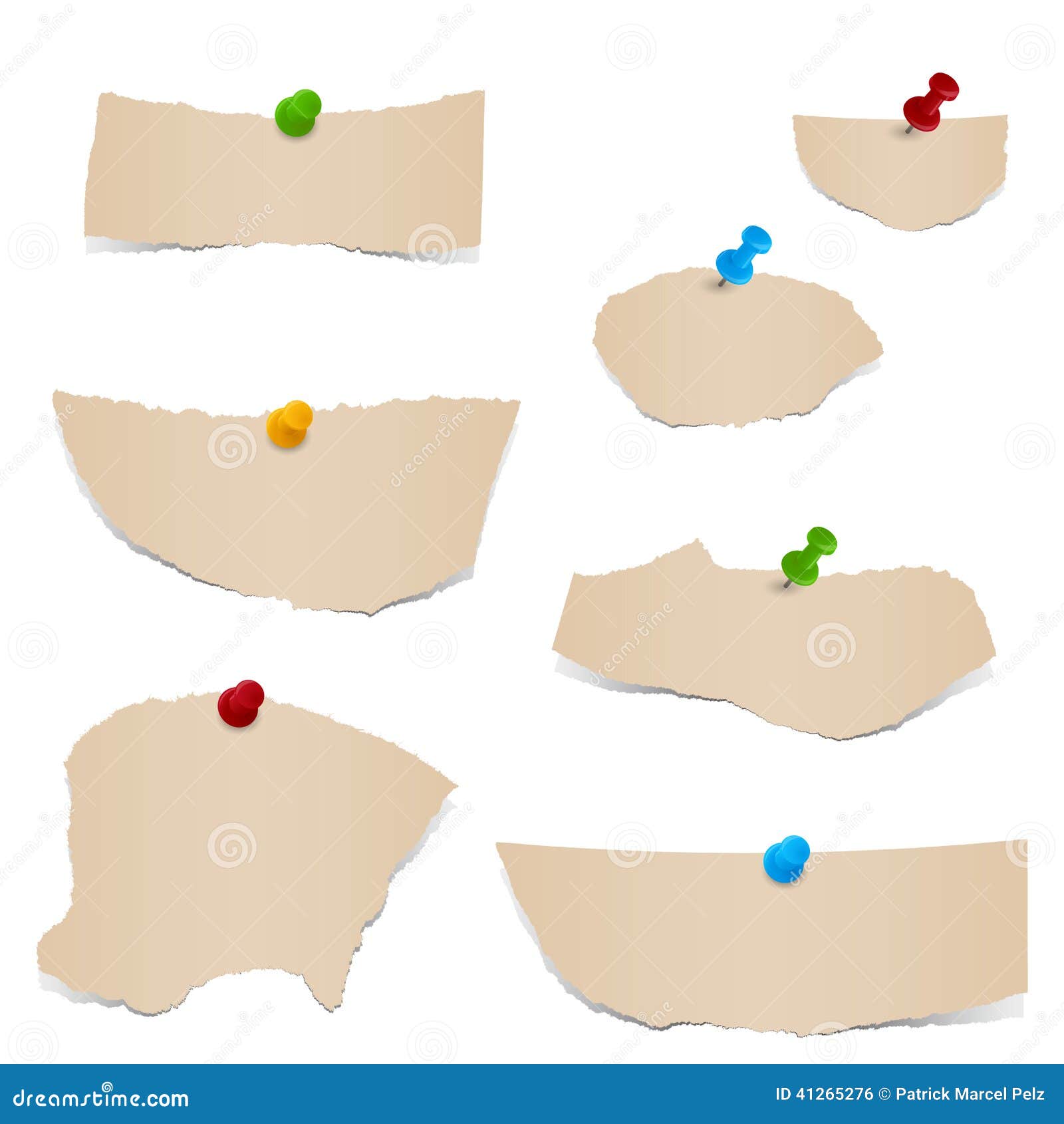 Collection - Brown Scraps of Paper with Pin Stock Vector - Illustration ...