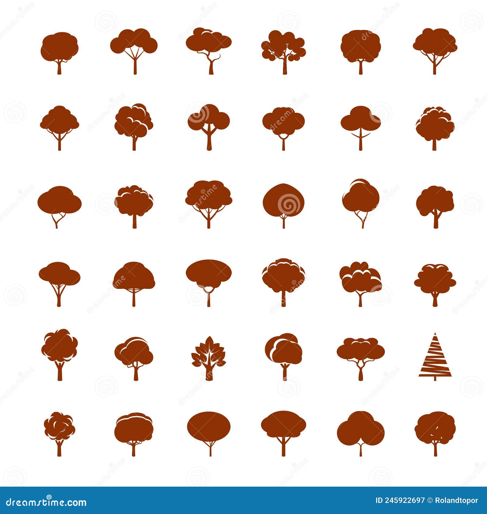 Collection of Brown Trees. Vector Icons Stock Illustration ...