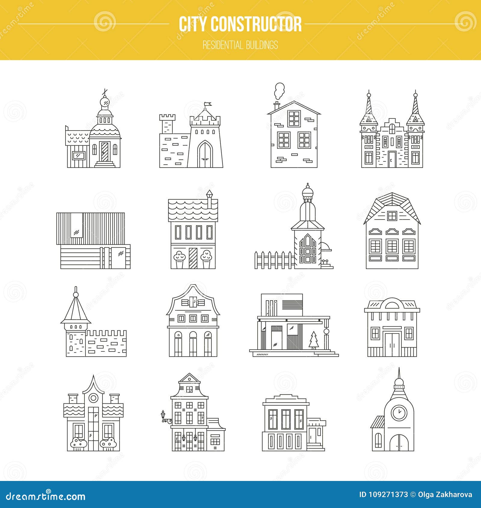 Line Building Set stock illustration. Illustration of town - 109271373