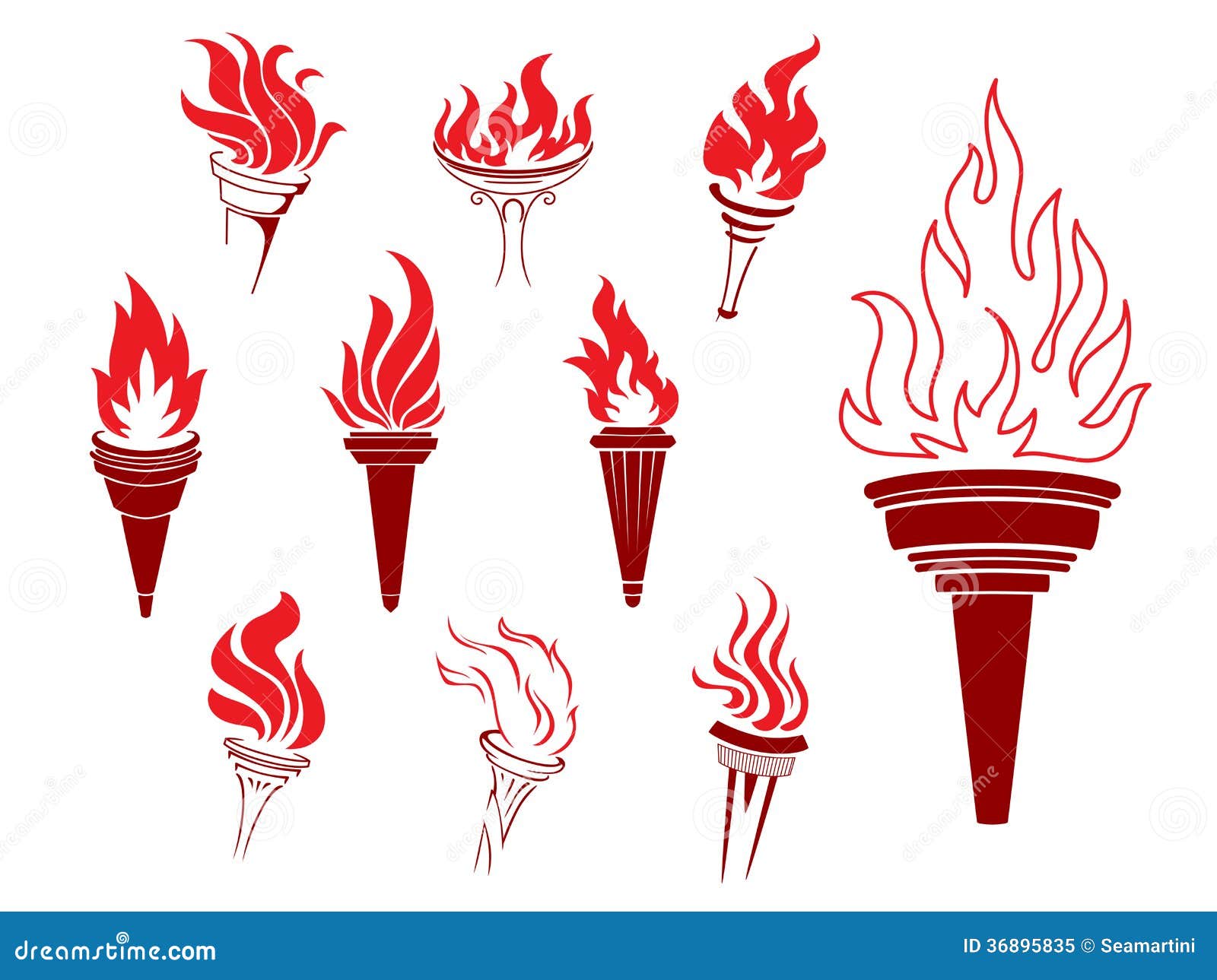 Collection of Burning Torches Stock Vector - Illustration of emblem ...