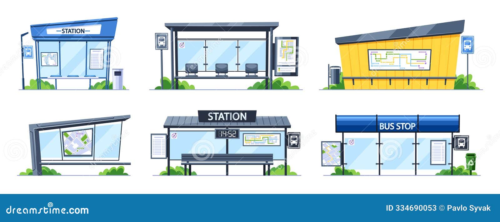 Collection of Bus Stops and Stations Featuring Modern Designs. Vector ...