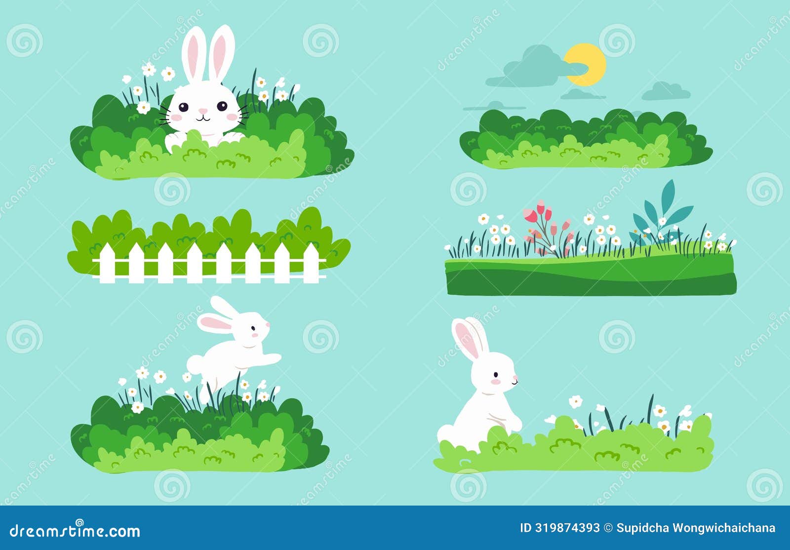 Collection of Bush Object Set with Rabbit.Editable Vector Illustration ...