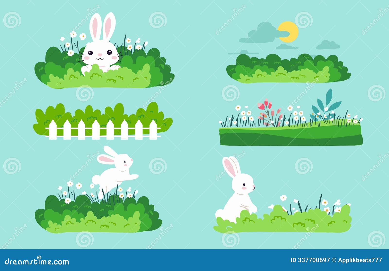 Collection of Bush Object Set with Rabbit.Editable Vector Illustration ...