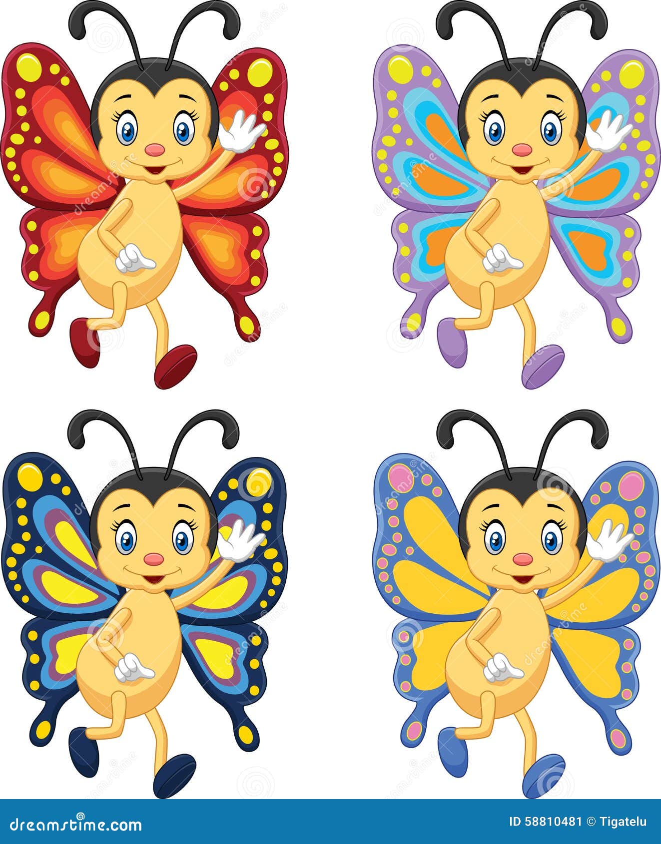 Collection Butterfly Waving Hand Stock Vector - Illustration of happy ...