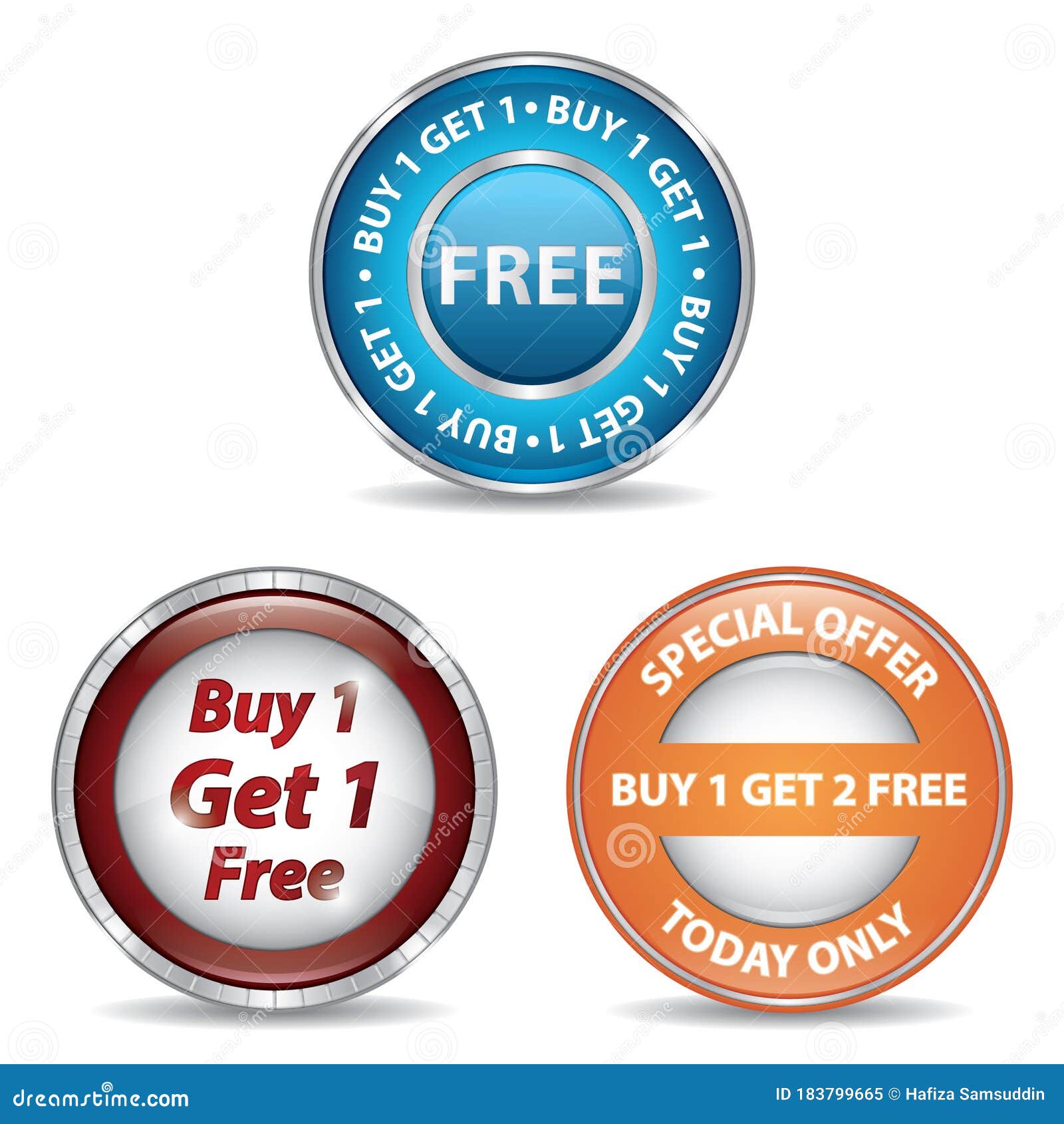 Collection of Buy One Get One Free Labels. Vector Illustration ...