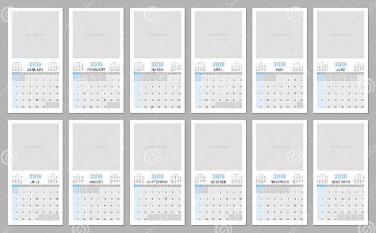 Collection Calendars, Each Month, 2019, Copy Space, Flat, Template ...