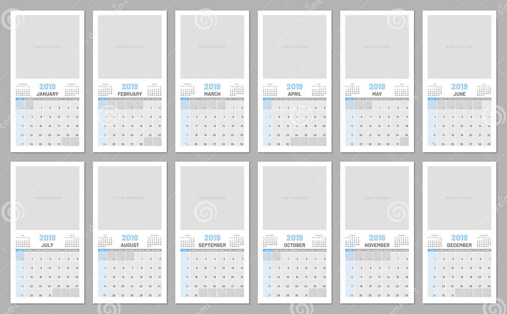 Collection Calendars, Each Month, 2019, Copy Space, Flat, Template ...
