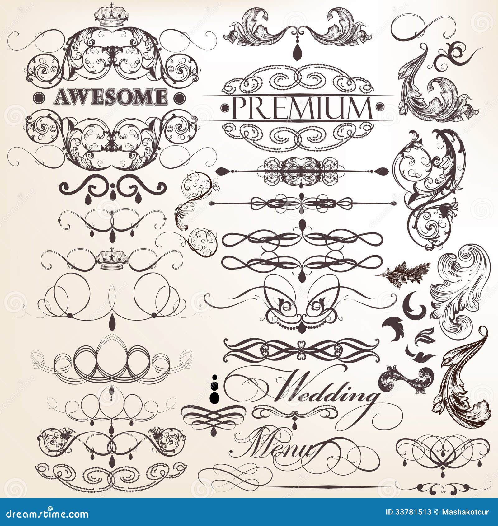 Collection of Calligraphic Decorative Elements for Design Stock Vector ...