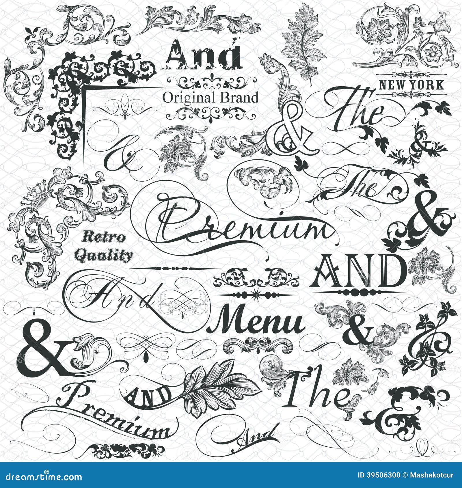 Collection of Calligraphic Elements and Flourishes for Design Stock ...