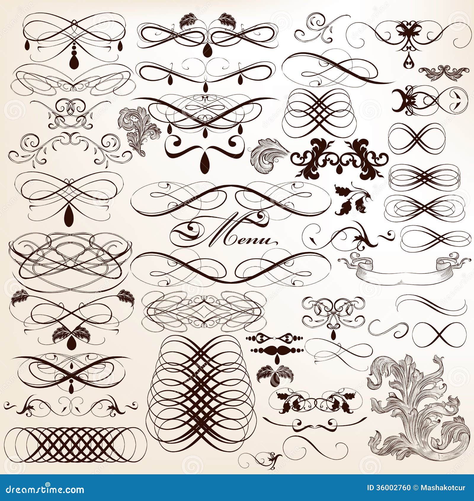 Collection of Calligraphic Vector Design Elements and Page Decor Stock ...