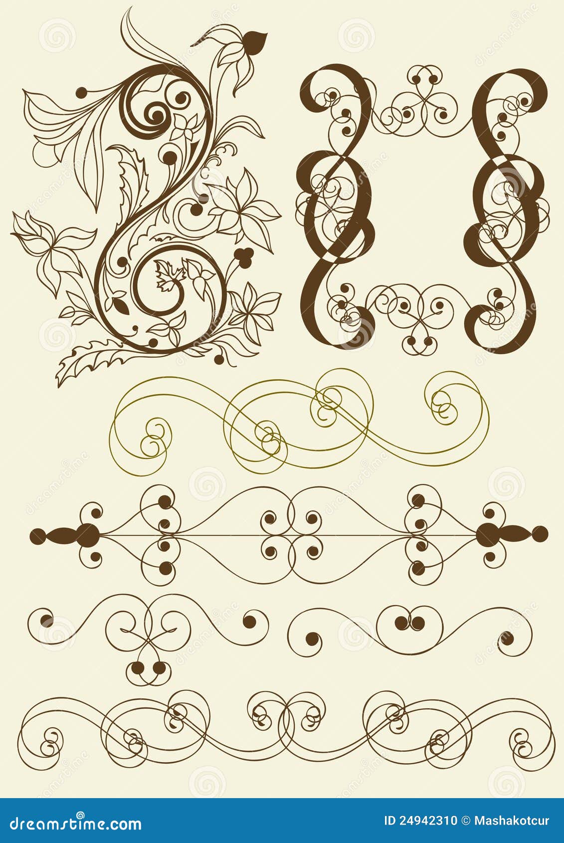 Calligraphic Vector Font With Floral Nature Numbers Ampersand And ...