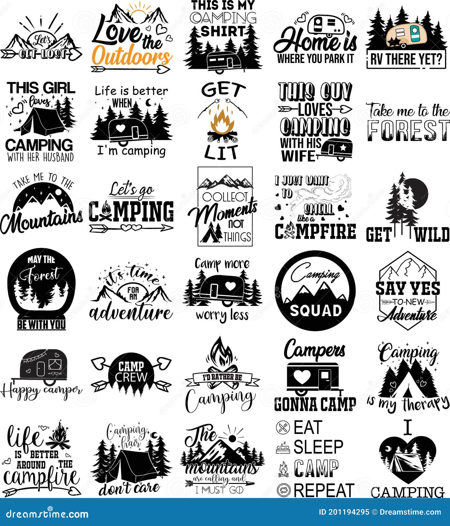 Collection of Camping Phrases, Slogans or Quotes Stock Vector ...
