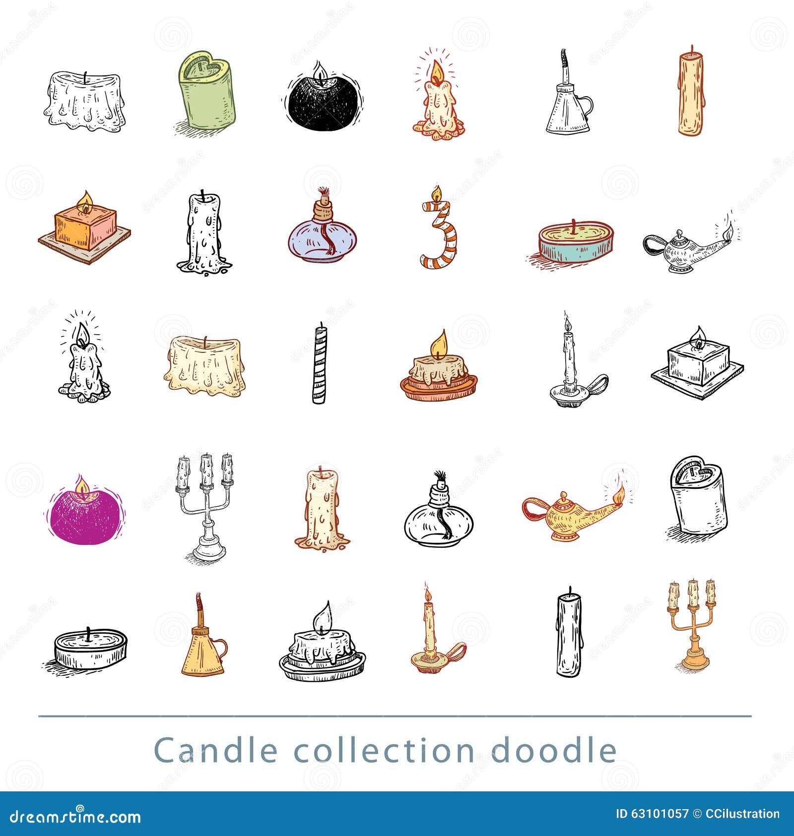 Collection of Candles, Candles Icons, Drawn Vector Illustration. Stock ...