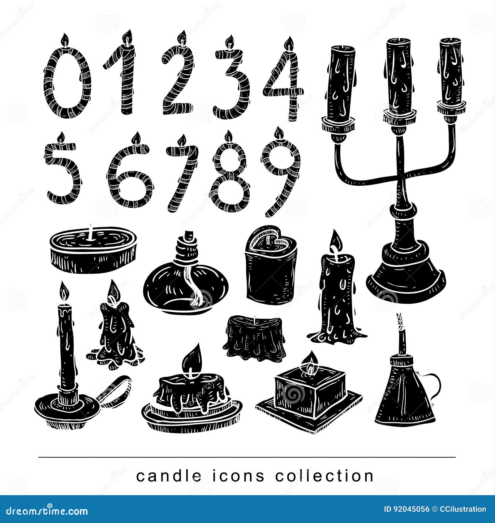 Collection of Candles, Candles Icons, Drawn Vector Illustration. Stock ...