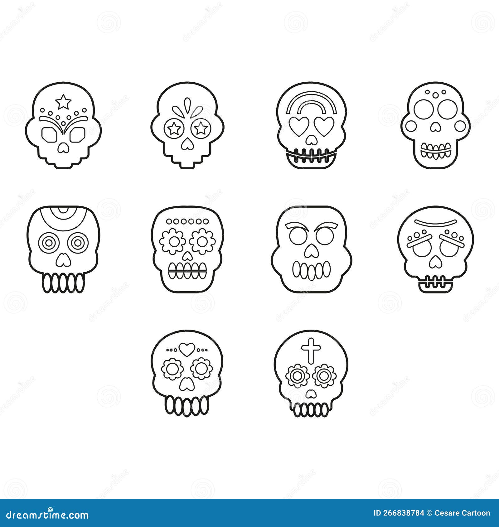 Candy skull icon set stock vector. Illustration of cartoon - 266838784