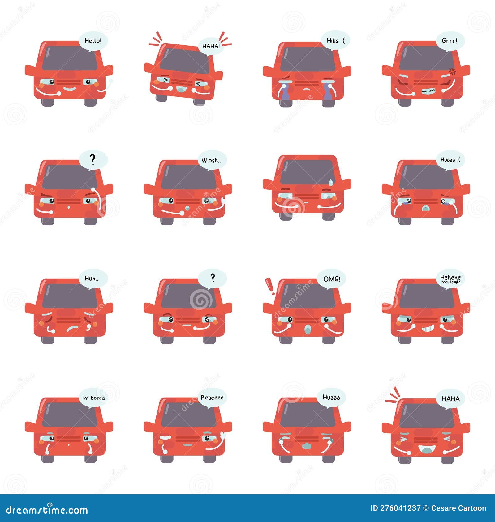 Car emoticon set stock vector. Illustration of collection - 276041237