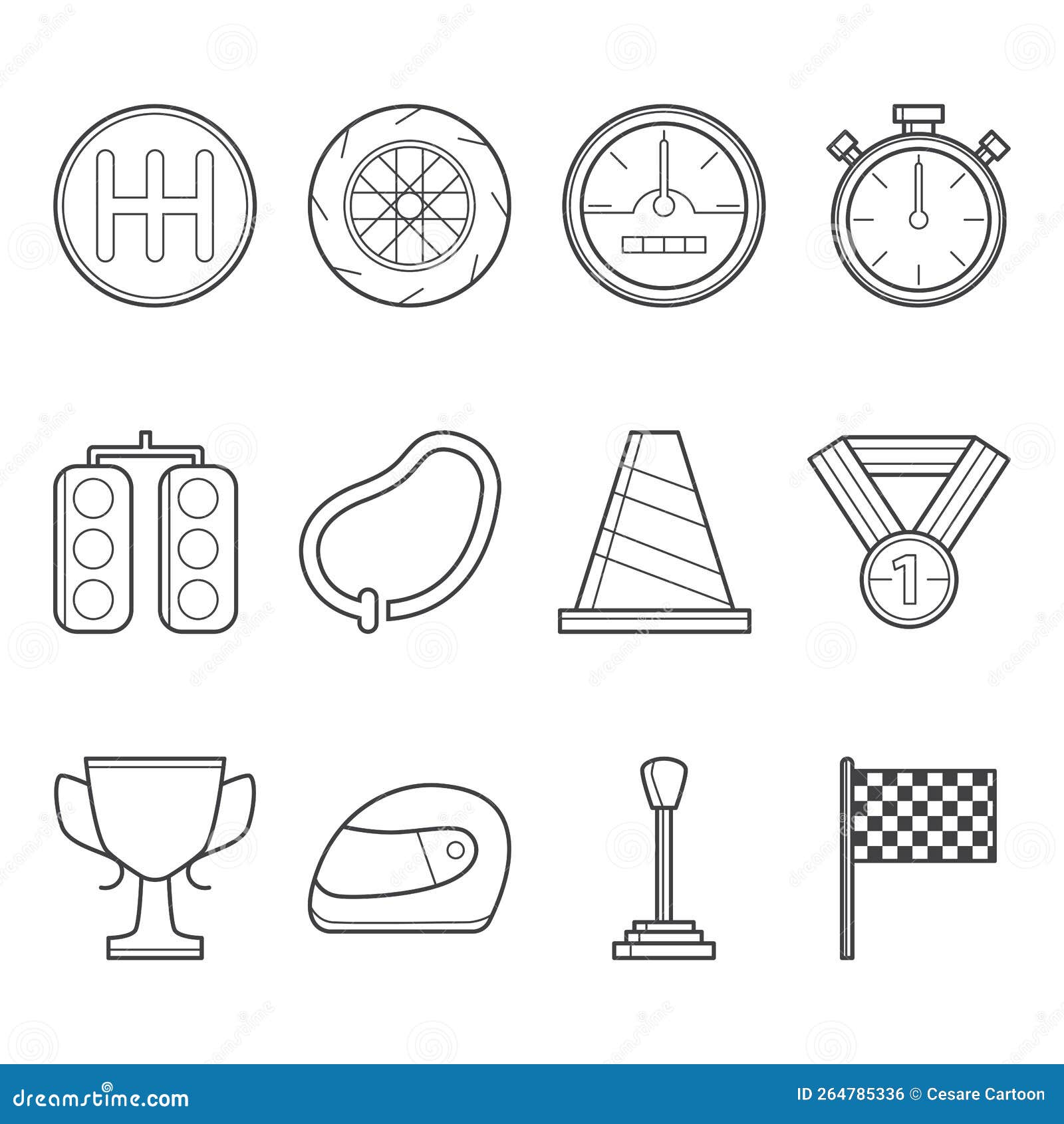 Car racing icon set stock vector. Illustration of cartoon - 264785336