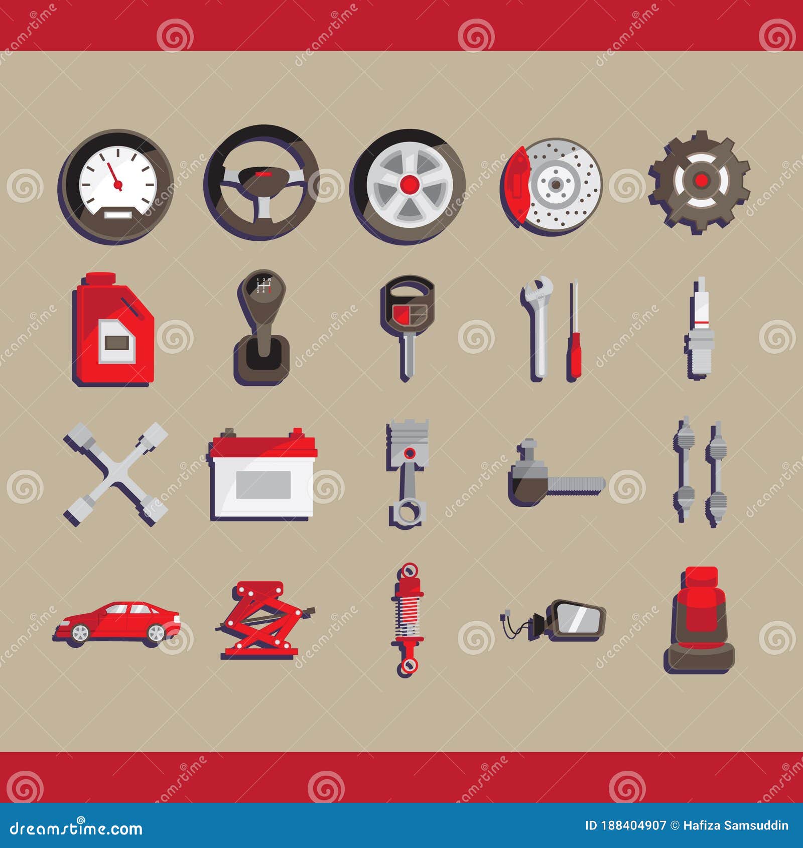 Collection of Car Related Objects. Vector Illustration Decorative ...