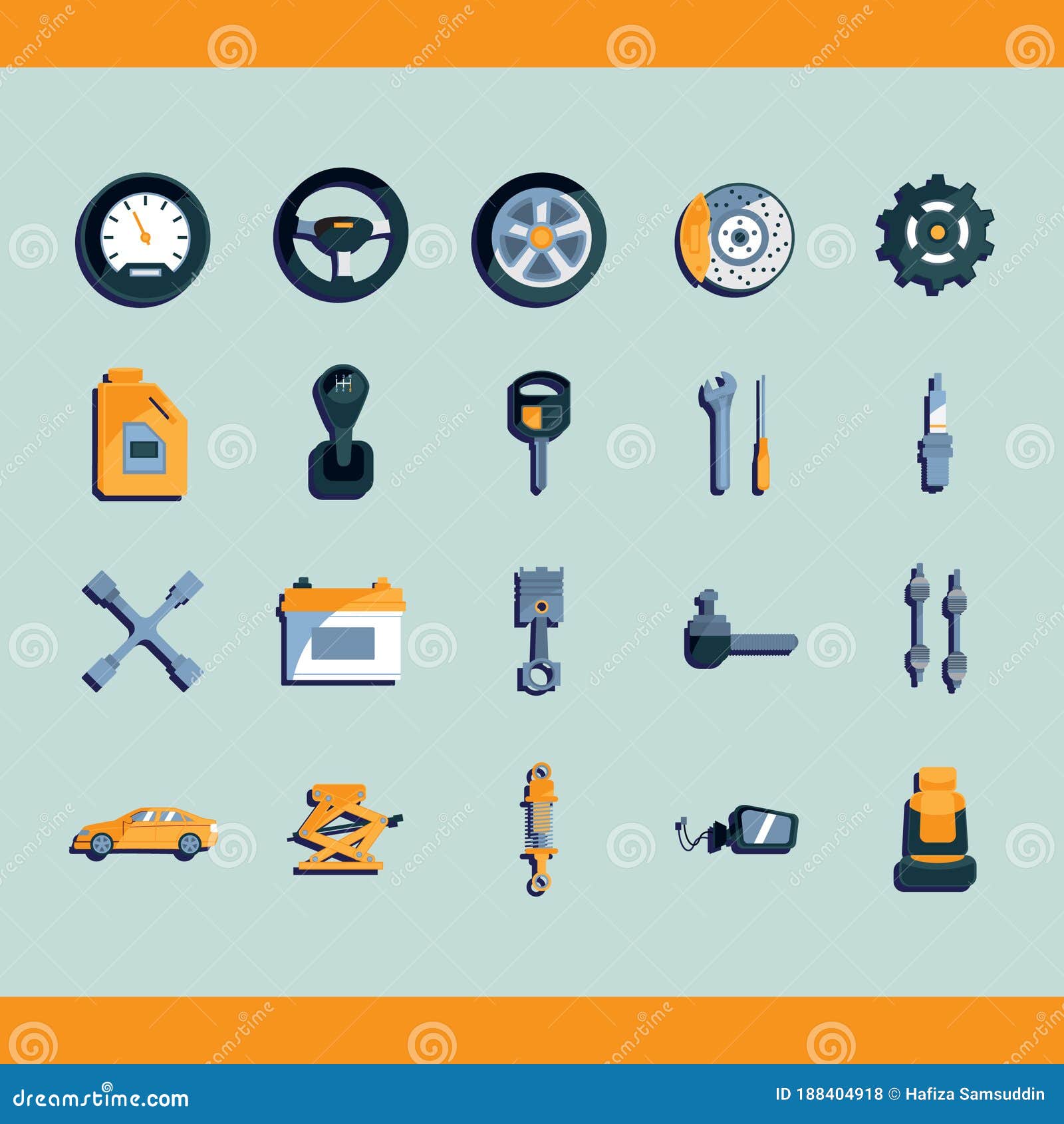 Collection of Car Related Objects. Vector Illustration Decorative ...