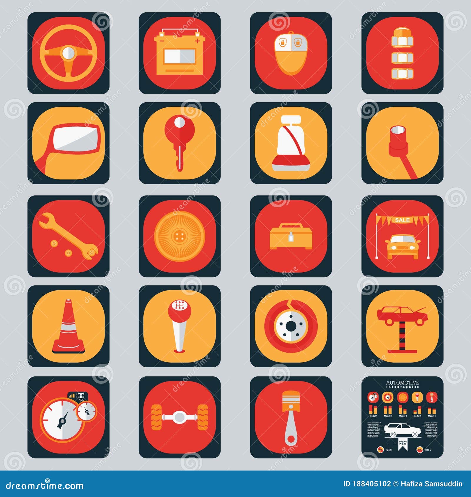 Collection of Car Related Objects. Vector Illustration Decorative ...