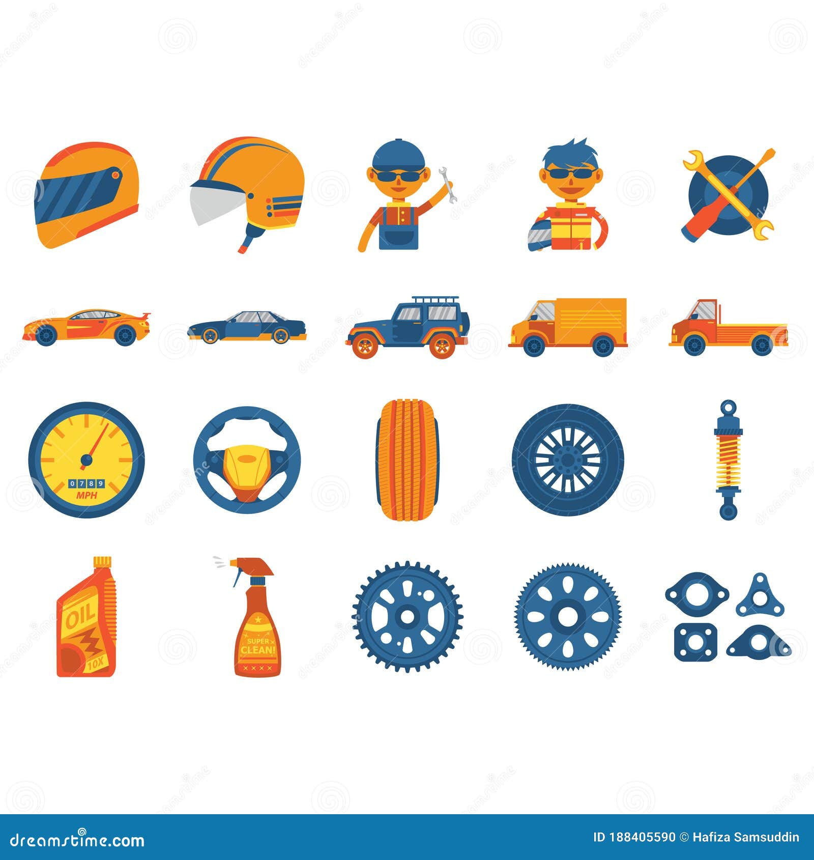 Collection of Car Related Objects. Vector Illustration Decorative ...