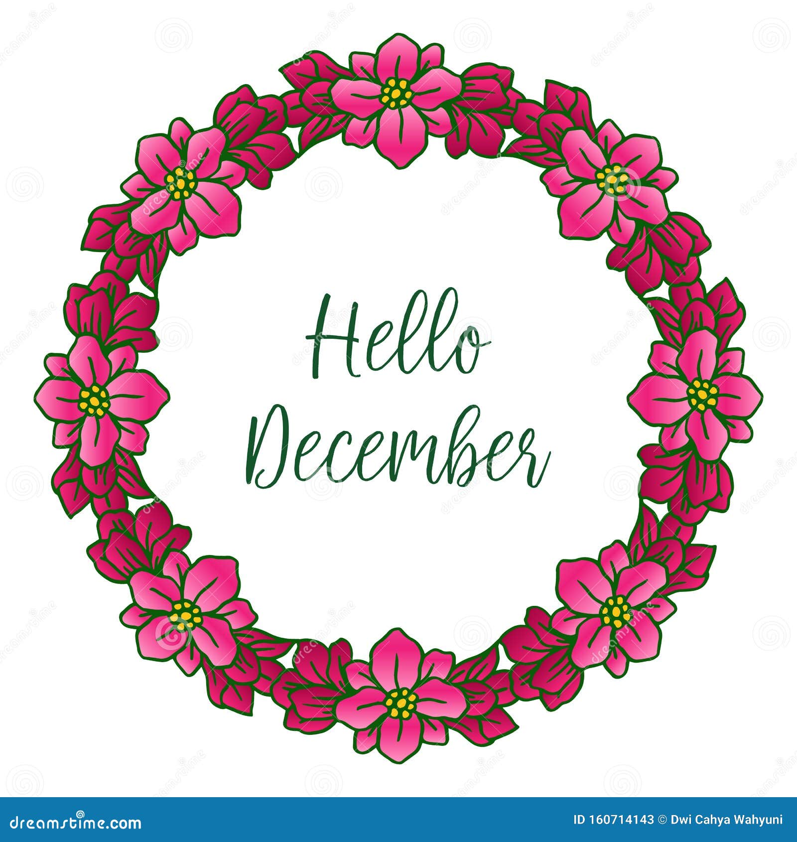 Collection of Card Hello December, with Ornate of Pink Wreath Frame ...