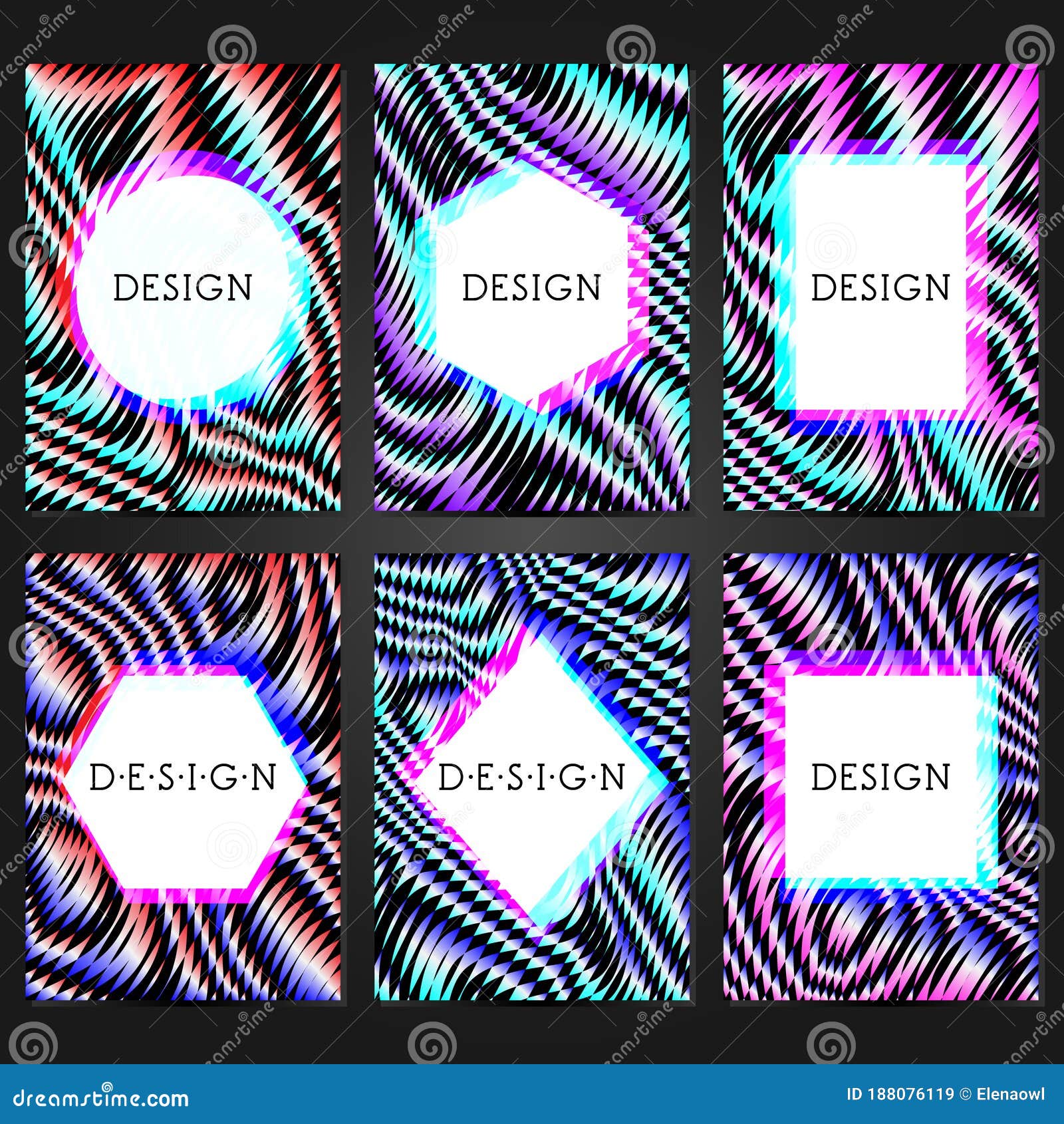 Collection of 6 Card Templates with Glitch Effect and Frame for Text ...