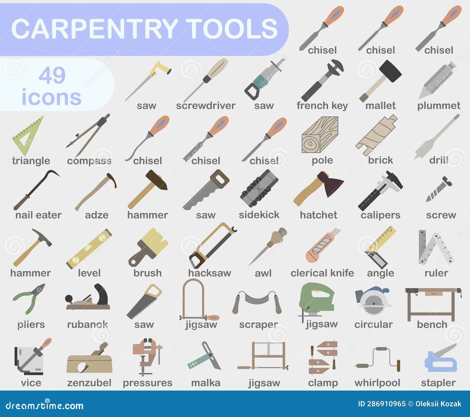 Collection of Carpentry Tools Icons. Colored Bright Icons of a ...