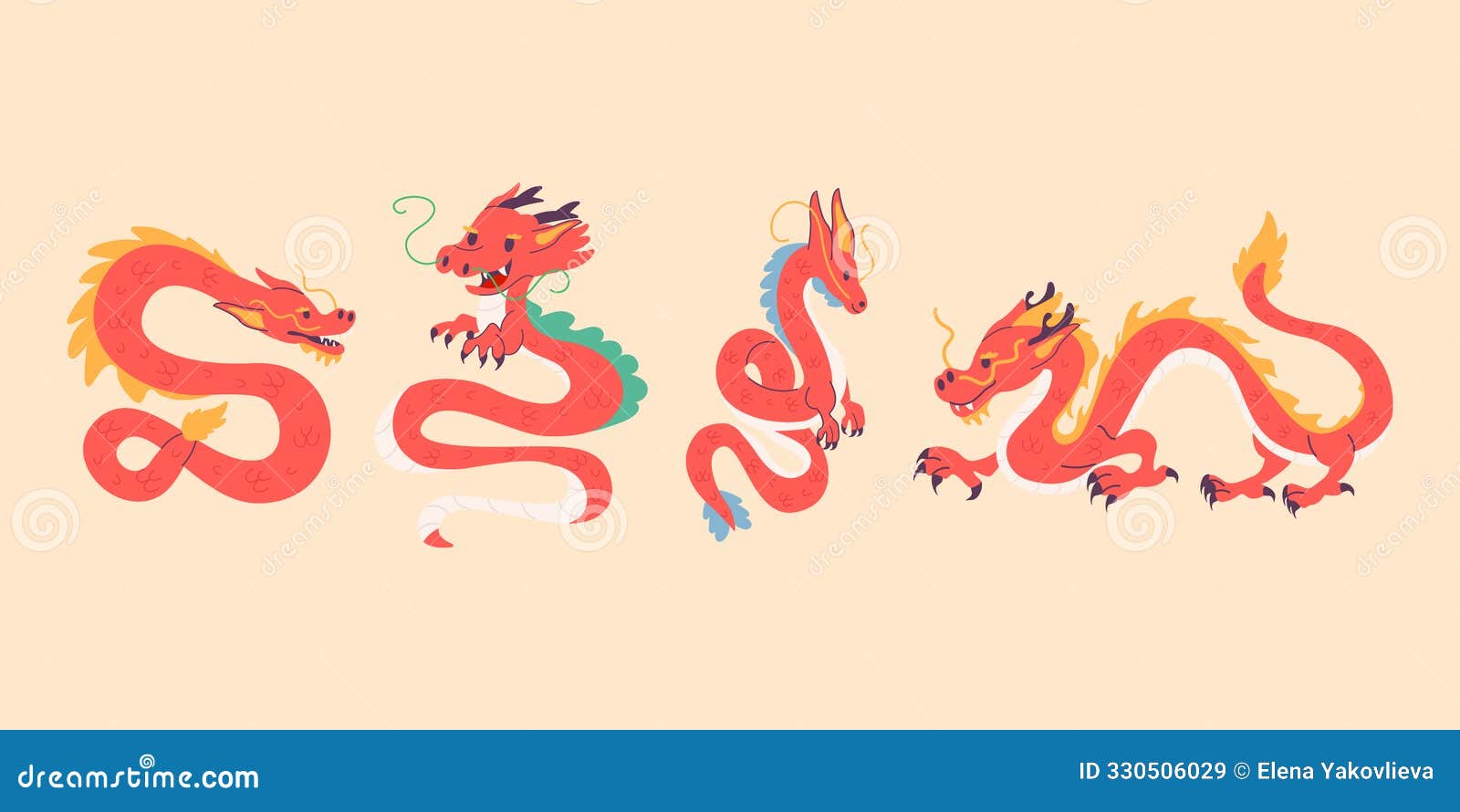 Collection of Cartoon Character Chinese Dragon Stock Illustration ...
