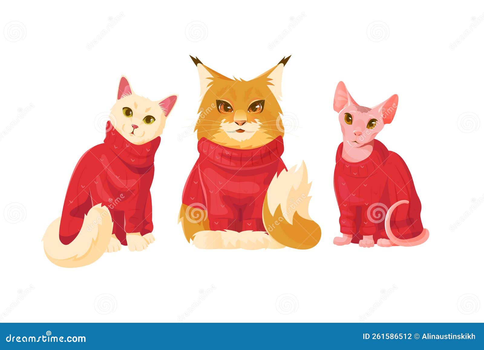 Collection Cartoon Cute Cats in Red Sweater Stock Vector - Illustration ...