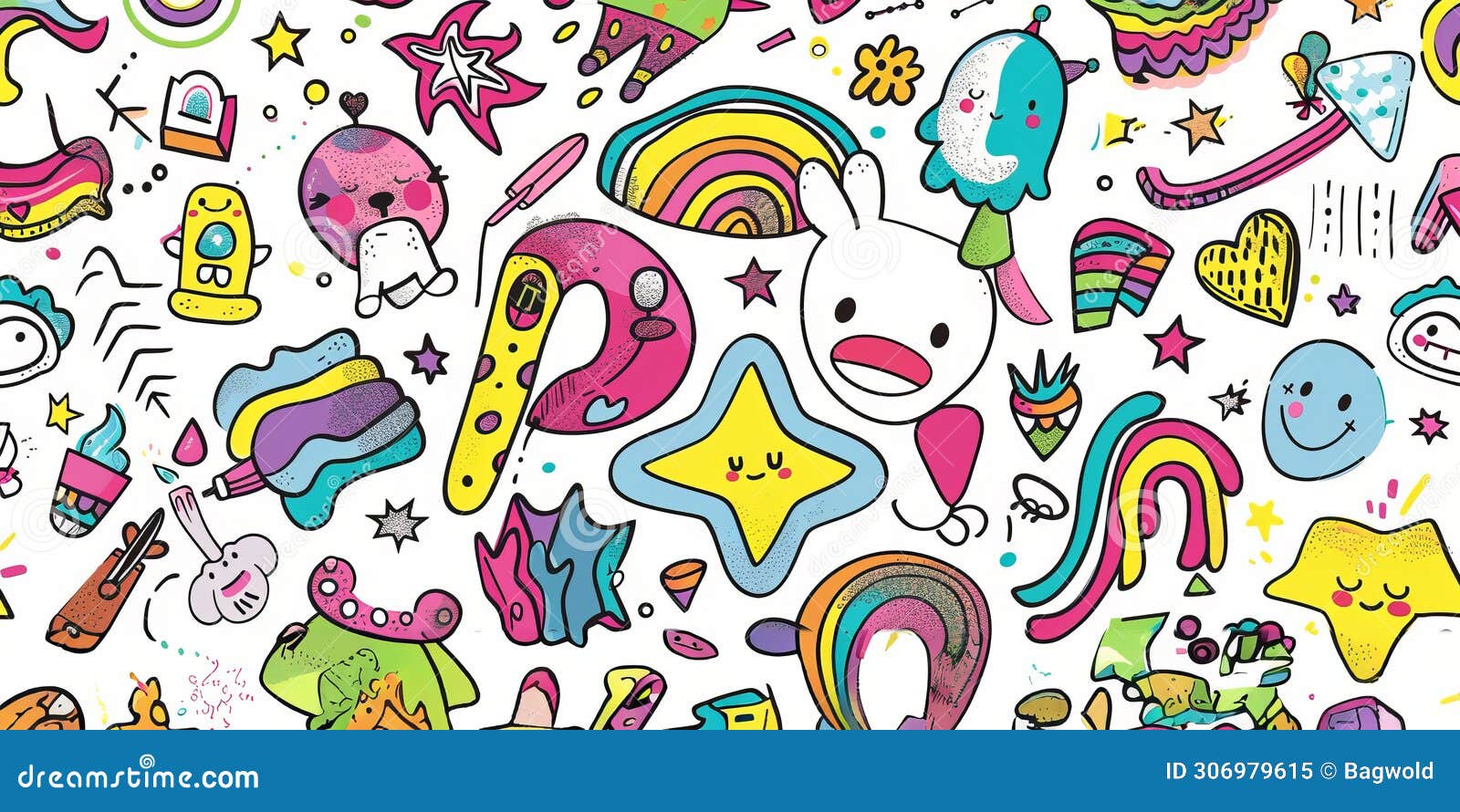 Collection of Cartoon Cute Doodle Characters Stock Illustration ...