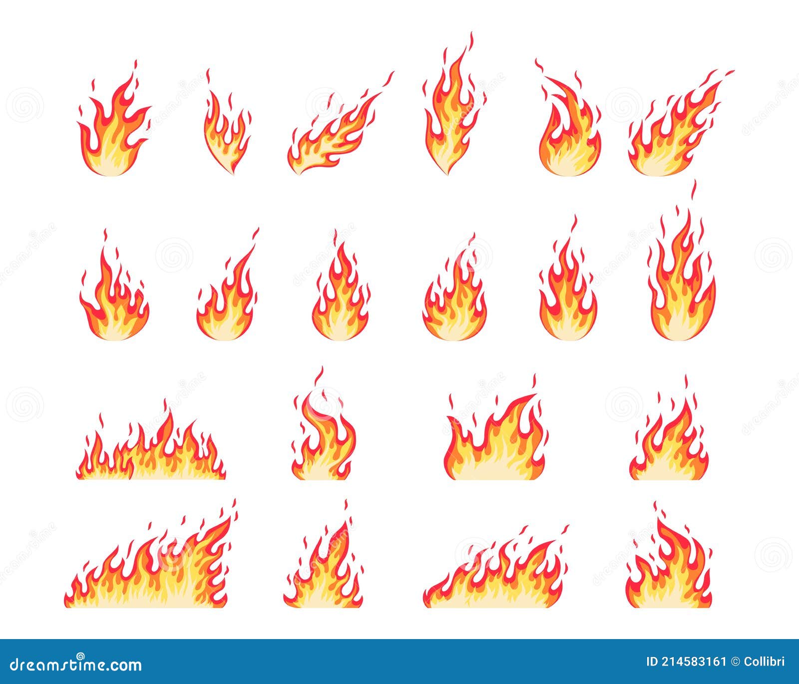 Collection Cartoon Flame Flat Style. Fire Vector Set Stock Vector ...