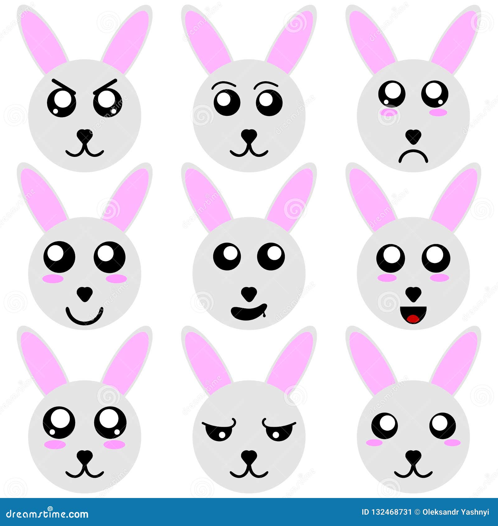 Collection of Cartoon Rabbit Faces Isolated on White Background ...