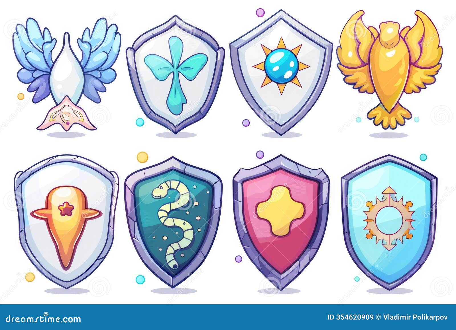 Cartoon Shields Icon Set. Simple Vector Cartoon Style. White Background ...