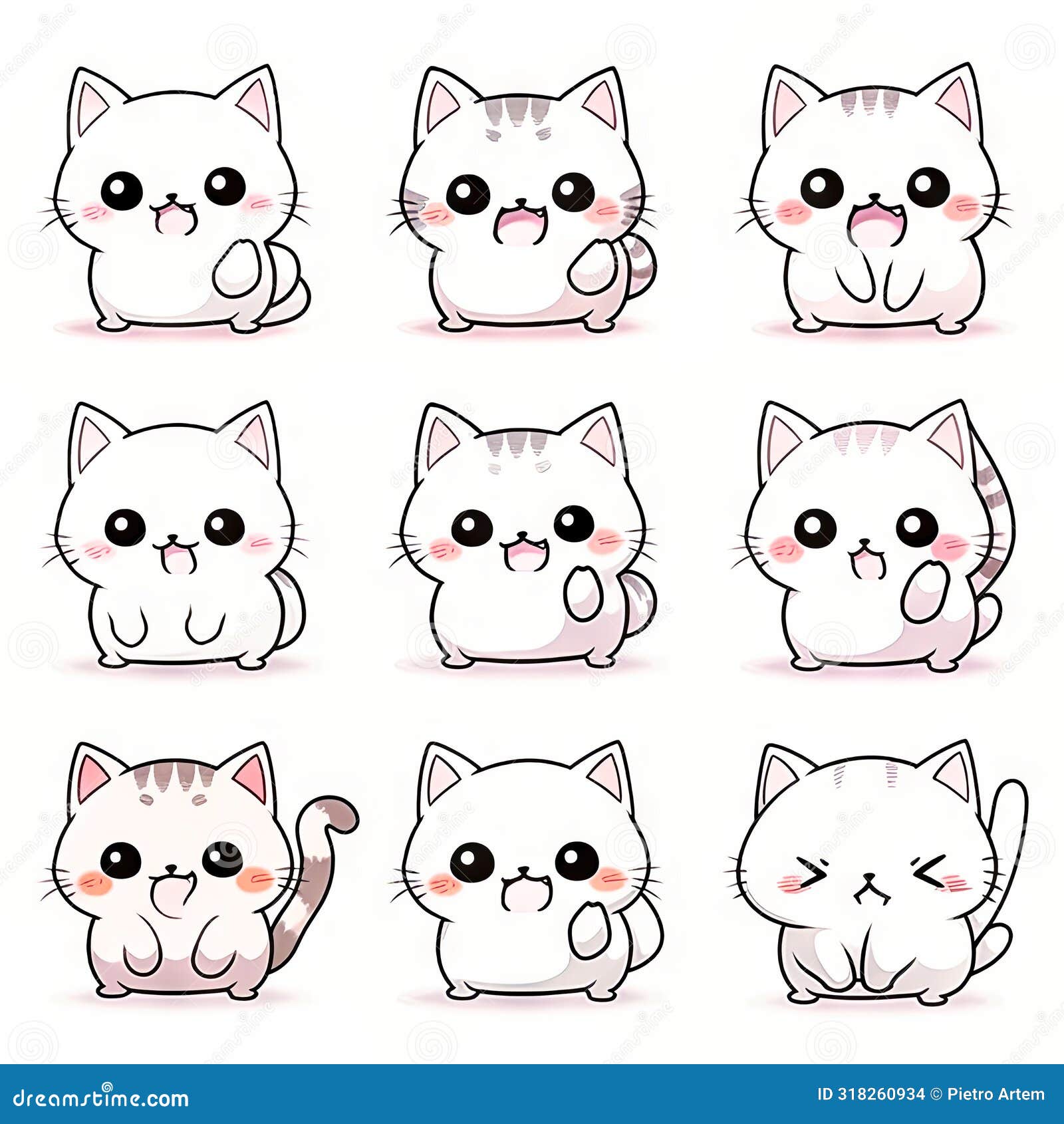 9 Collection of Cat Character Emoji Stock Photo - Image of flat, kitty ...