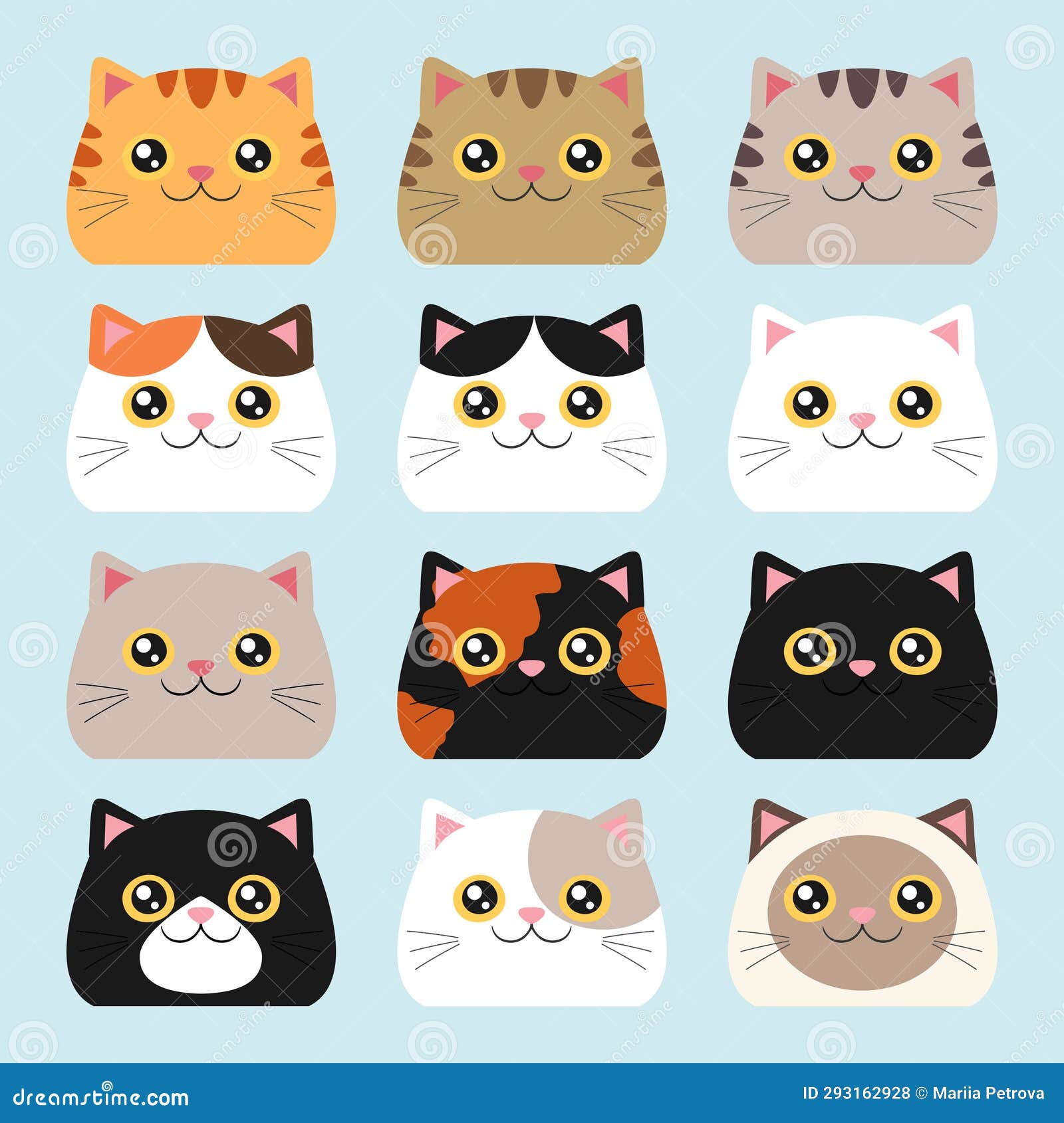 Collection of Cat Heads with Different Colors. Cats with Different ...