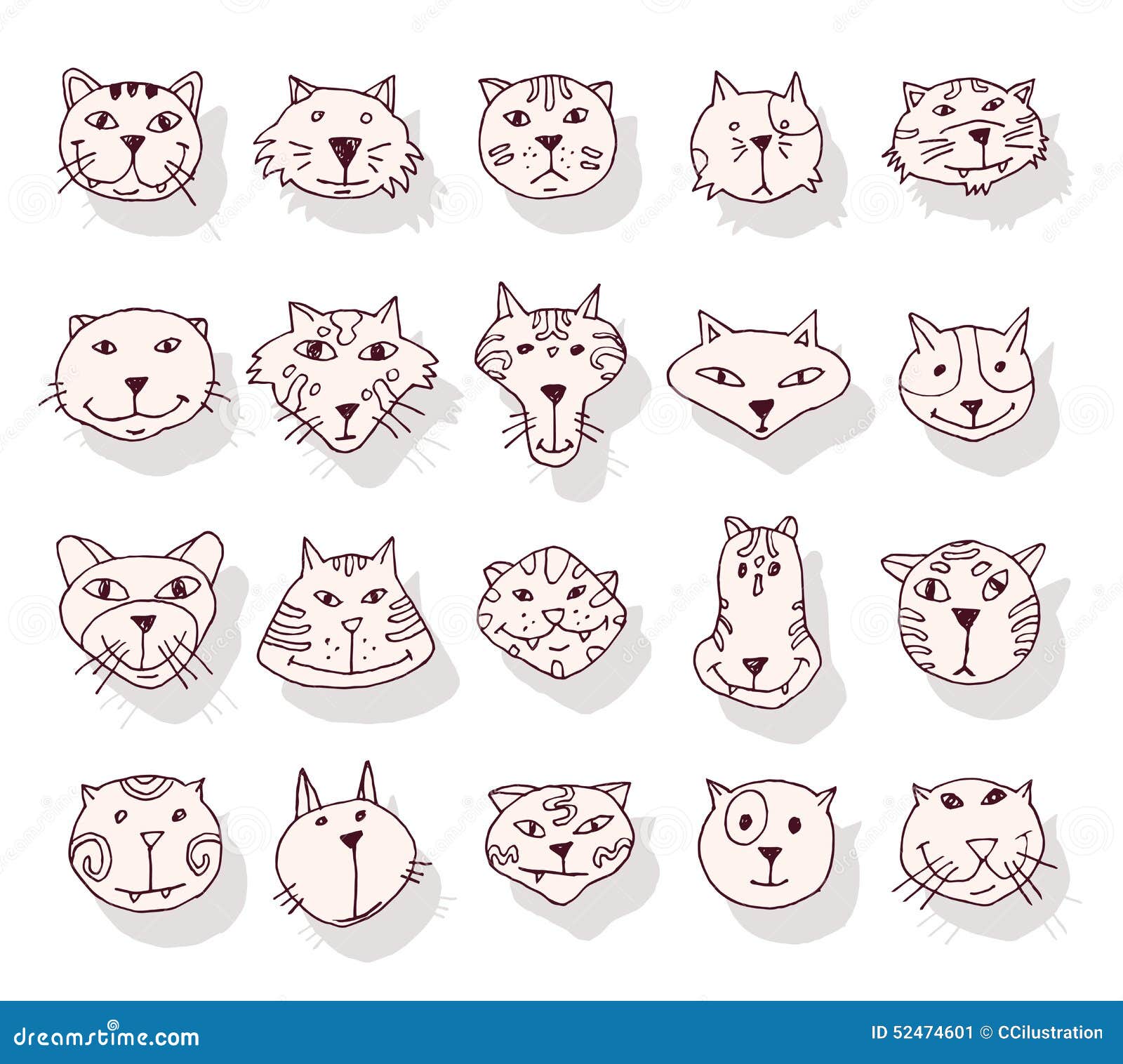 Collection of Cat Icons, Illustration. Stock Vector - Illustration of ...