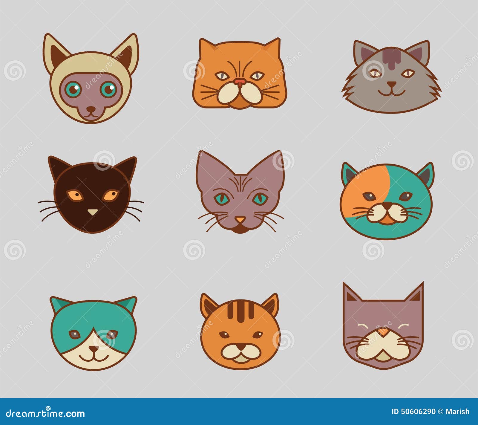 Collection of Cat Line and Color Vector Icons Stock Vector ...
