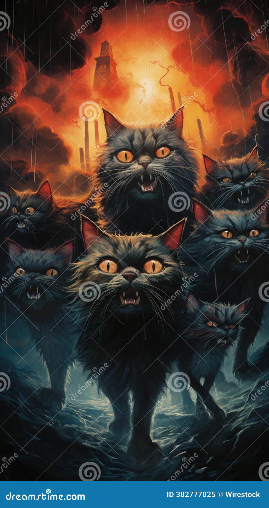 Collection of Cats Stacked Atop One Another in an Aggressive Stance ...