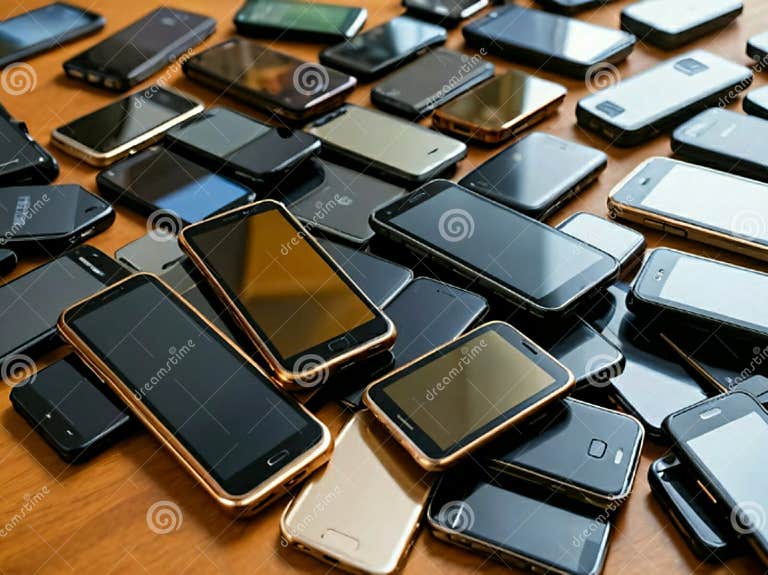 A Collection of Cell Phones on the Table Stock Illustration ...