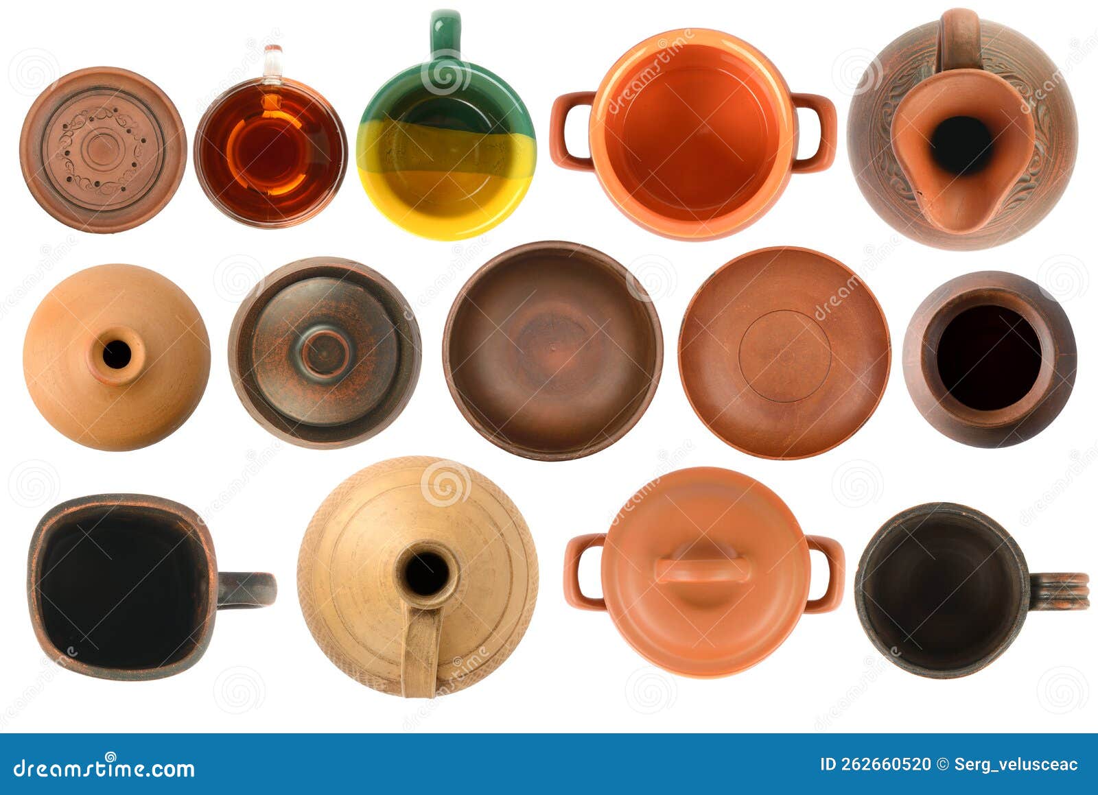 Collection of Ceramic Products Top View Isolated on White Stock Photo ...