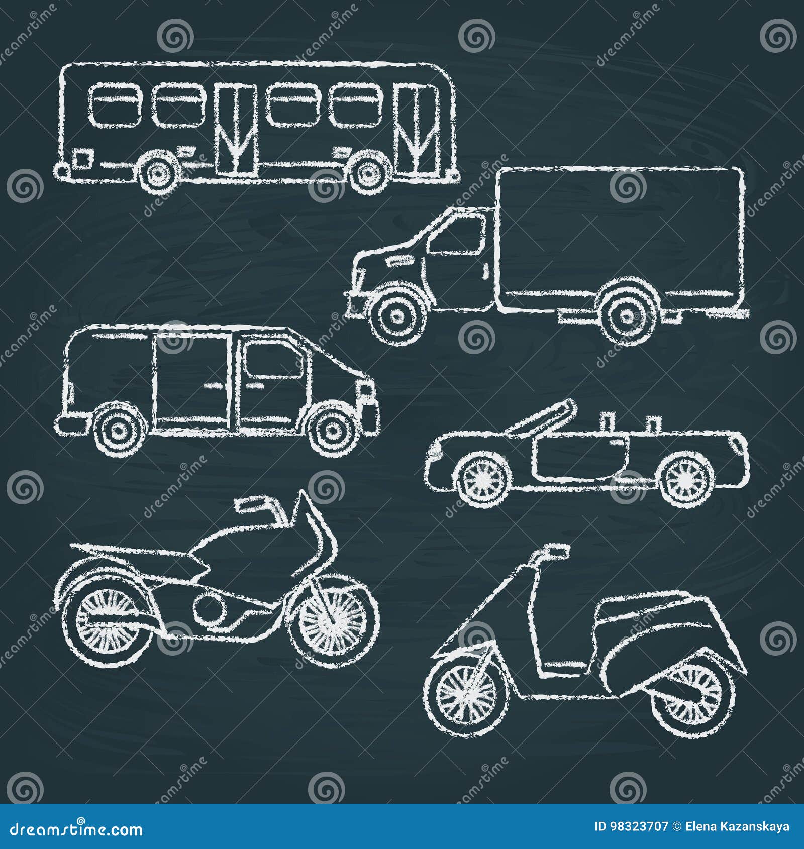 Set of Transport Sketches on Chalkboard Stock Illustration ...