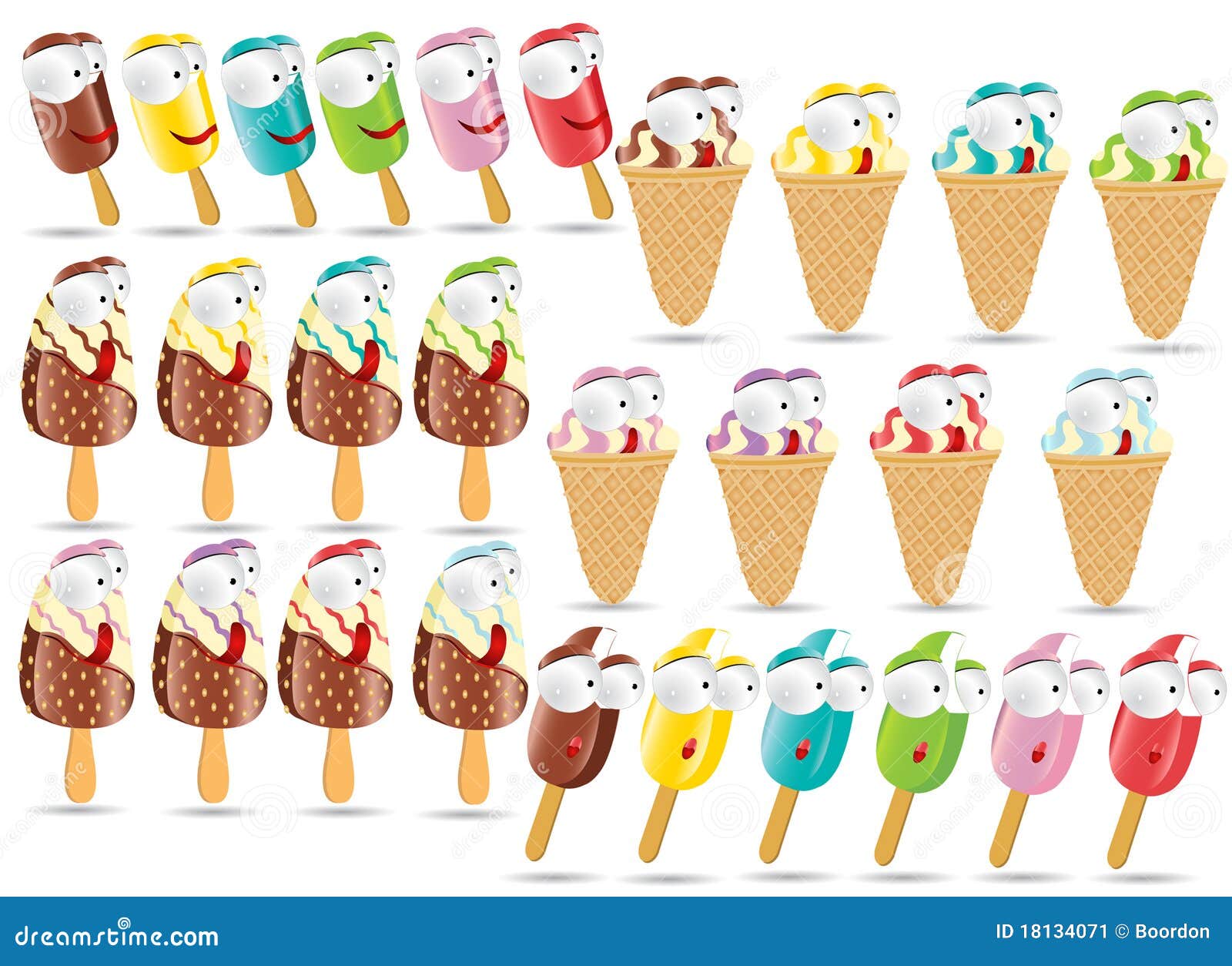 Collection Character Ice Cream Icon Stock Vector - Illustration of ...