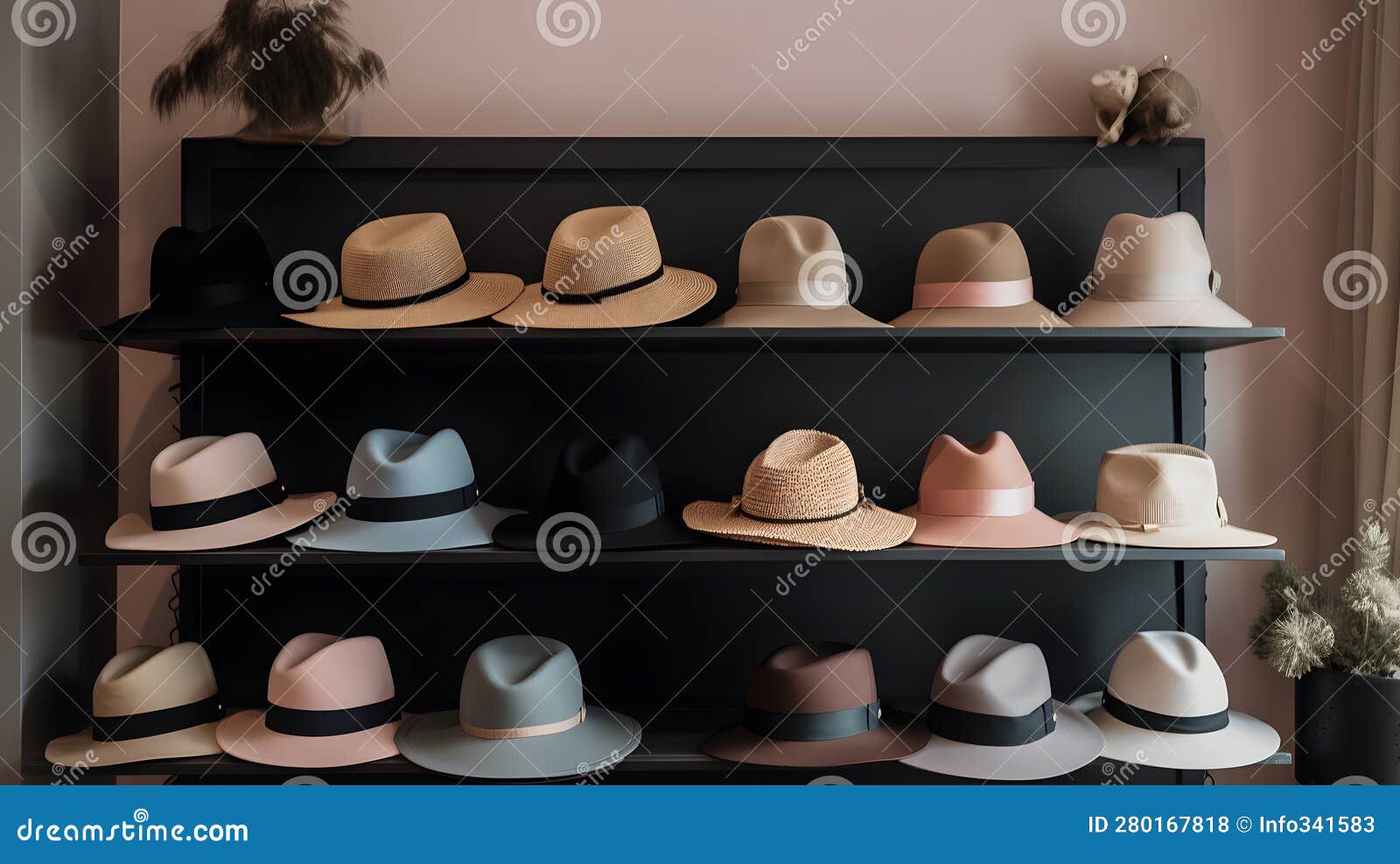 Collection of Chic and Trendy Hats Displayed on a Shelf Generative AI ...